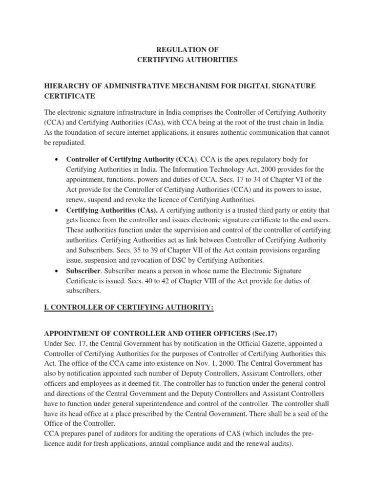 Regulation of Certifying Authorities | PDF | License | Public Key ...