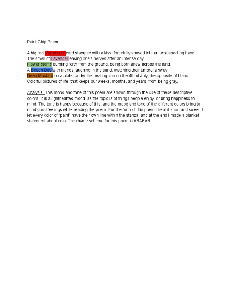 Paint Chip Poetry: Mood and Tone Analysis | PDF