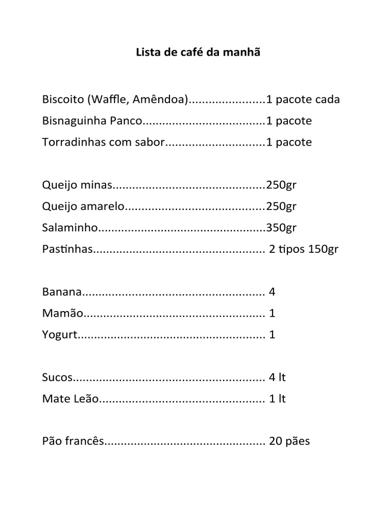Lista de Café Da Manhã | PDF