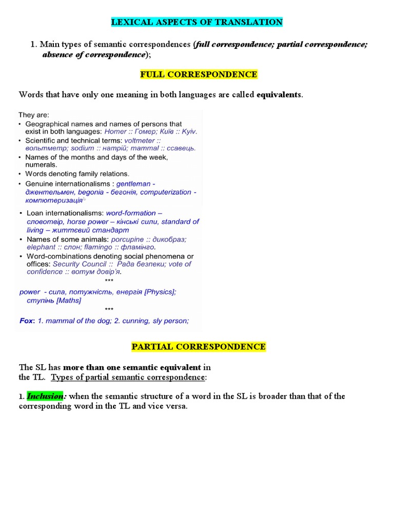 Lexical Correspondences in Translation | PDF | Semantics | Word