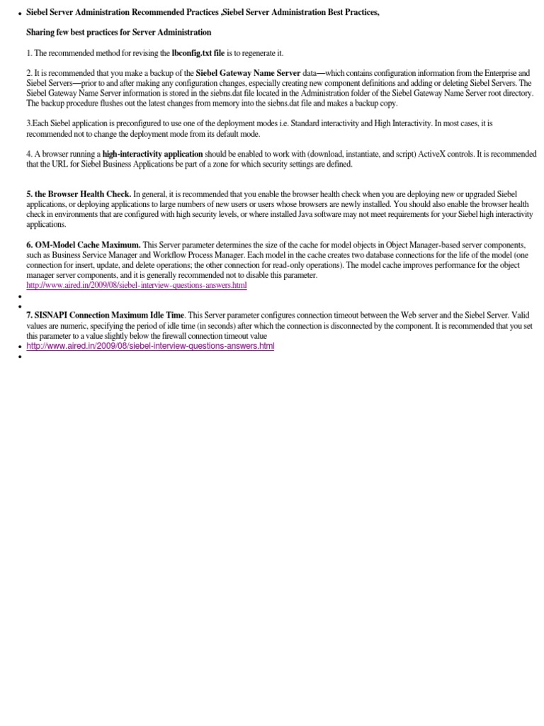 Siebel Server Admin Best Practice | PDF | Web Server | Internet & Web