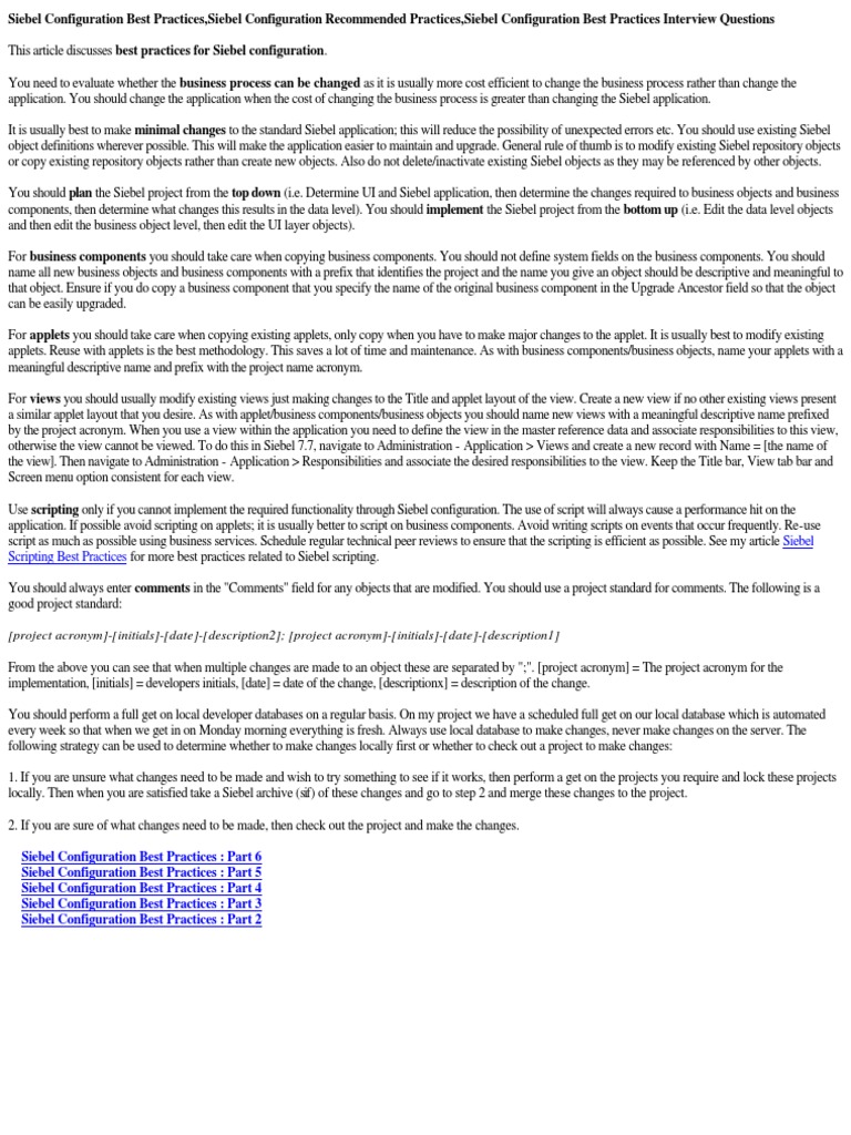Siebel Configuration Best Practice | PDF | Scripting Language | Business Process