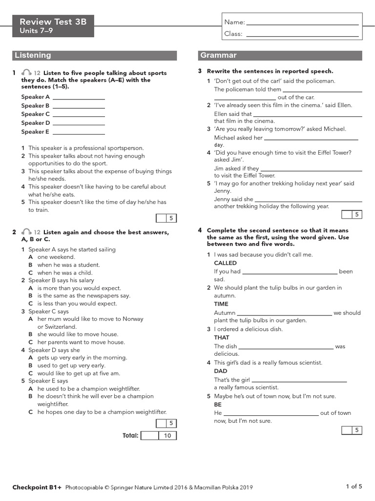 Checkpoint B1+ Review Test 3 B | PDF | Foods | Diet (Nutrition)