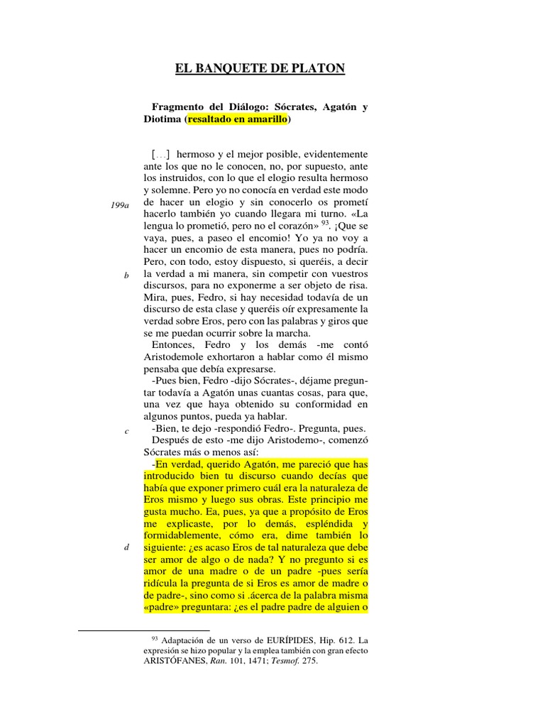 El Banquete de Platón Fragmento | PDF | Amor | Platón