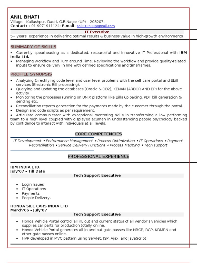 Anil Bhati: Summary of Skills | PDF | Technical Support | Invoice