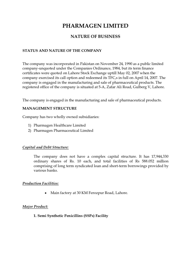 Pharmagen Limited - Overview | PDF | Business | Technology & Engineering