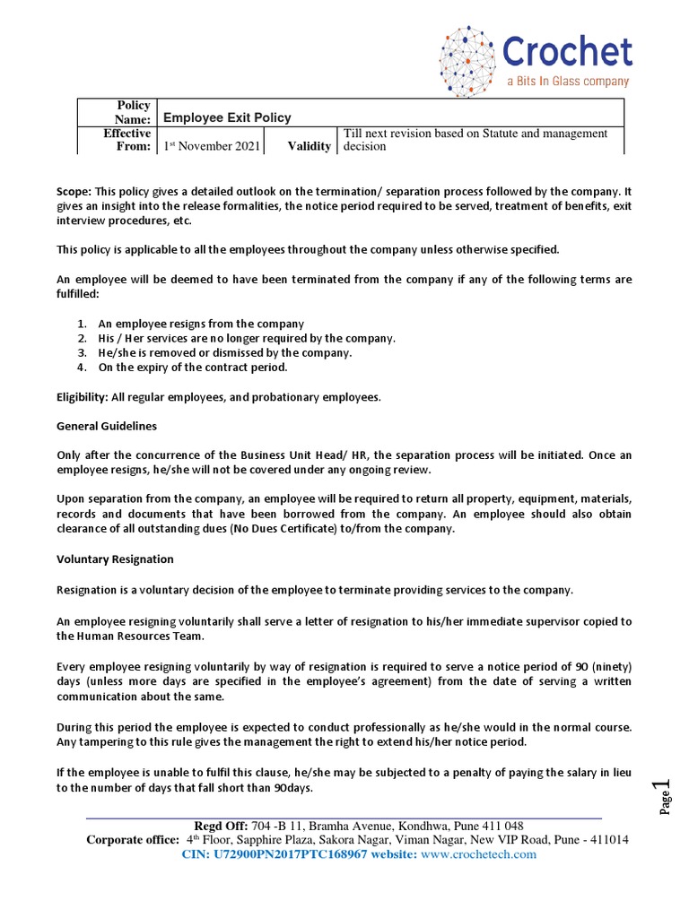 Employee Exit Policy2191 | Download Free PDF | Employment | Human ...