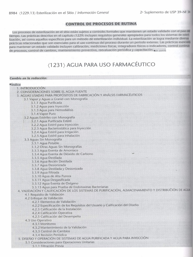 Cap1231 AGUA PARA USO FARMACÉUTICO USP 39 Suplemento | PDF