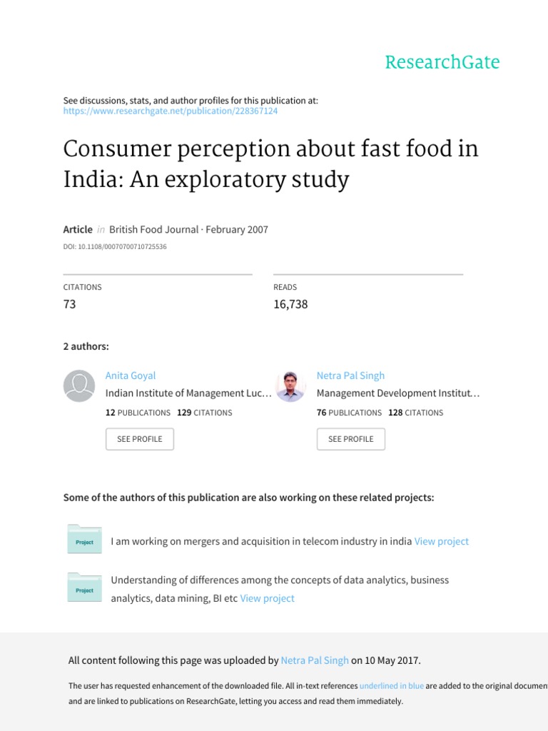 Consumer Perception About Fast Food in India An Ex | PDF | Fast Food ...