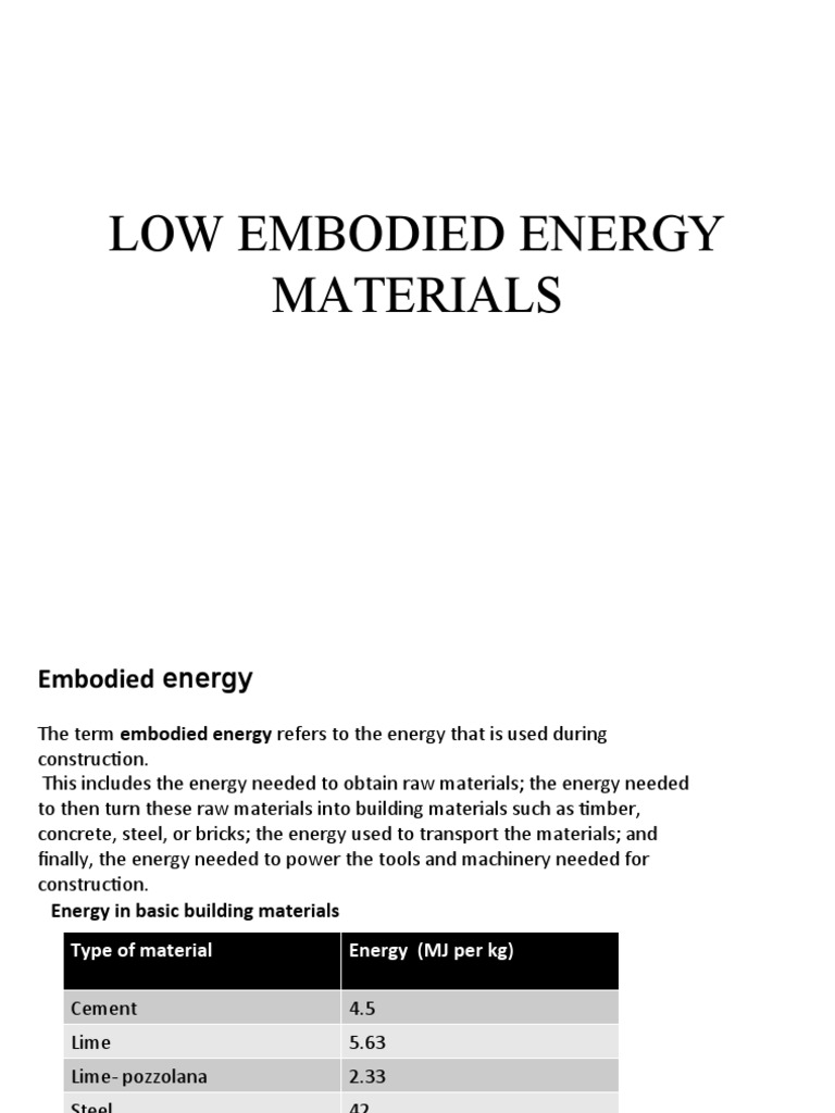 Low Embodied Energy Materials | PDF | Concrete | Precast Concrete