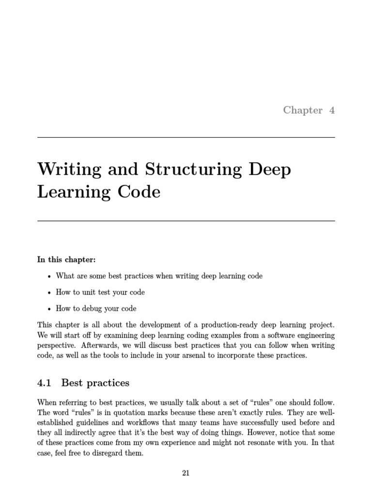 Writing and Structuring Deep Learning Code: 4.1 Best Practices | PDF ...