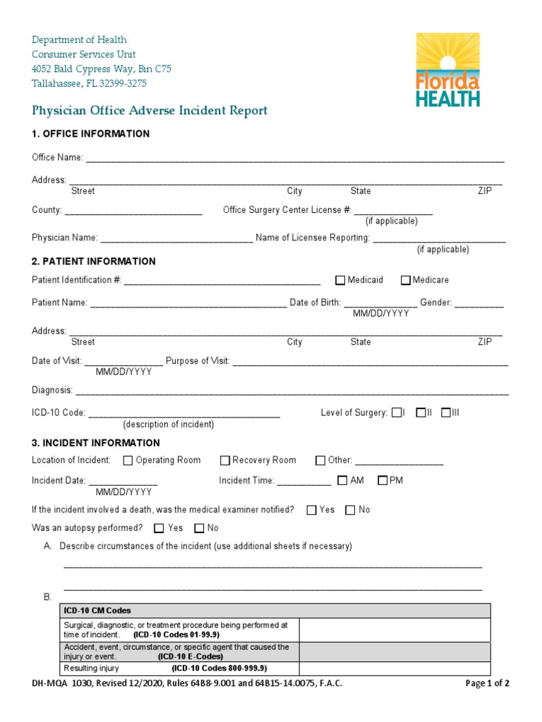 Physician Office Adverse Incident Report | Download Free PDF | Surgery ...