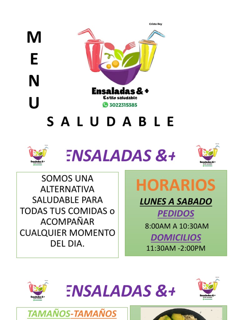 Menú Saludable: Ensaladas, Jugos y Emparedados | PDF | ensalada | Salsa