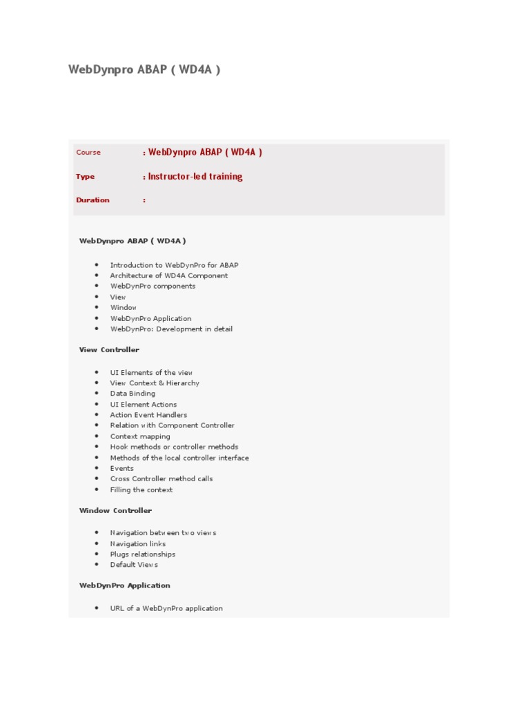 WebDynpro ABAP (WD4A) Training Overview | PDF | Computing Platforms | Computer Engineering
