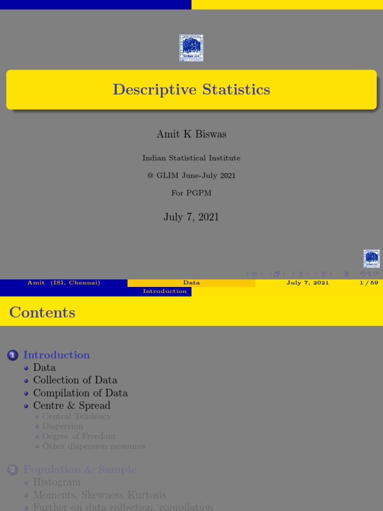 Descriptive Statistics: Amit K Biswas | PDF | Mode (Statistics ...