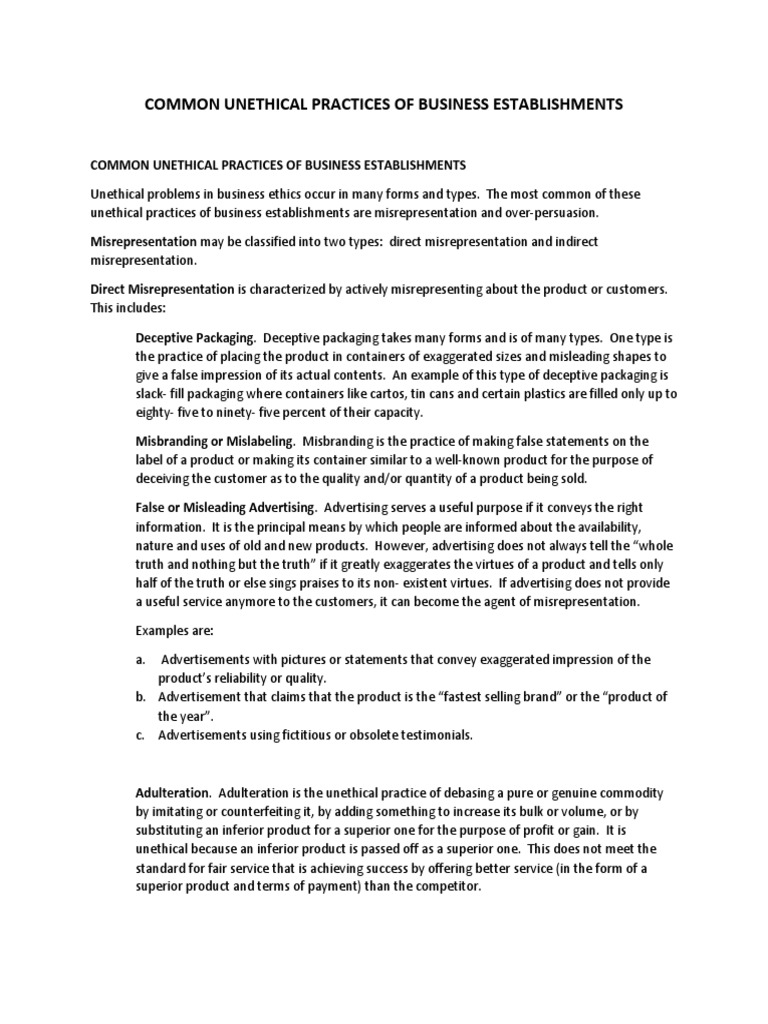 Unethical Business Practices Explained | PDF | Employment | Collective ...