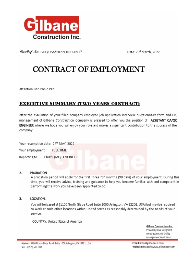 Offer of Appointment Contract Letter | PDF | Salary | Employment