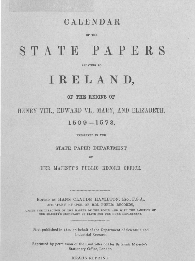 State Papers of Ireland Calendar) 1509 - 1573 | PDF | Ireland