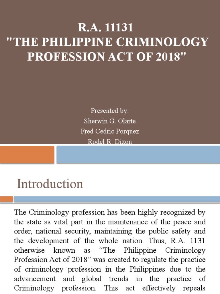 R.A. 11131 "The Philippine Criminology Profession Act of 2018" | PDF