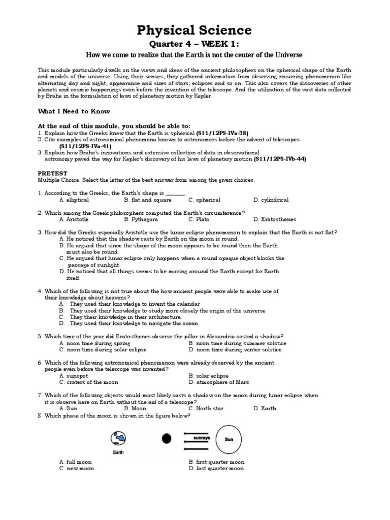 Grade 11 - Physical Science - q4wk1 | PDF | Moon | Heliocentrism
