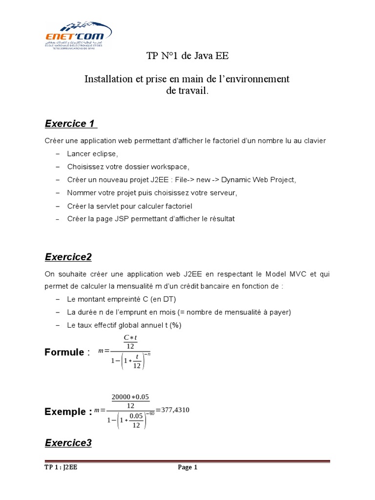 Tp N 1 De Java Ee Installation Et Prise En Main De L Environnement De