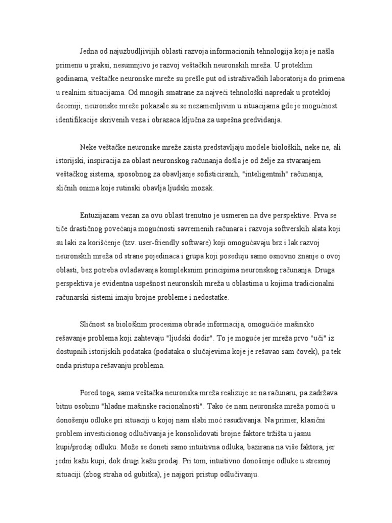 Vestacke Neuronske Mreze | PDF