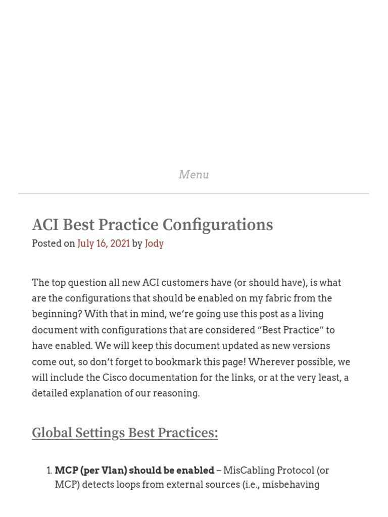 Aci Best Practice Configurations Pdf Ip Address Routing 