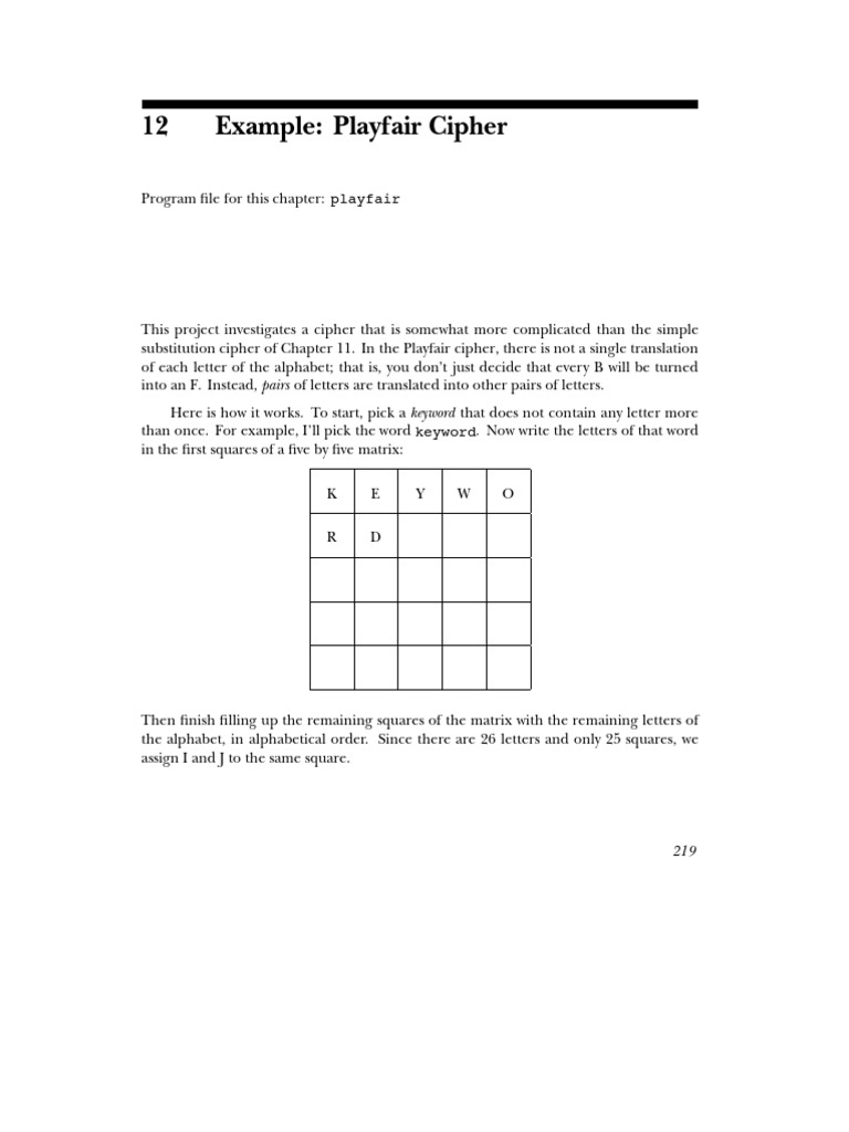 Playfair Cipher Matrix Mathematics Subroutine