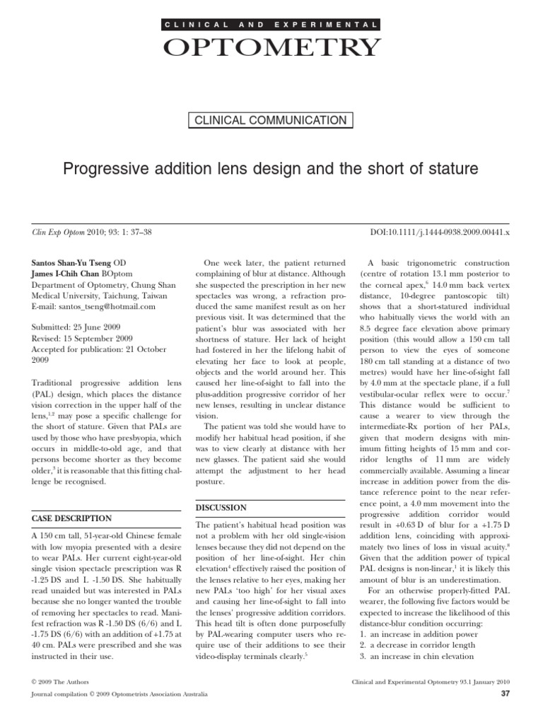 Progressive Addition Lens Design and The Short of Stature (Shan-Yu, S ...