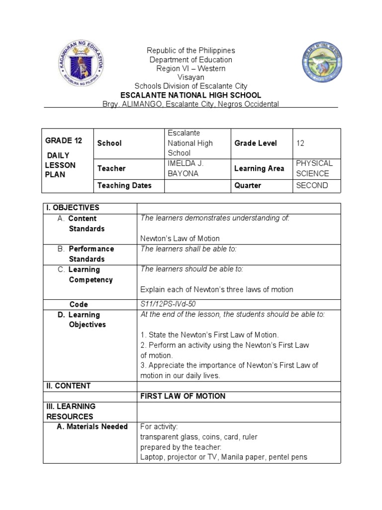 Detailed Lesson Plan in Physical Sciencemhelds | PDF | Physical ...
