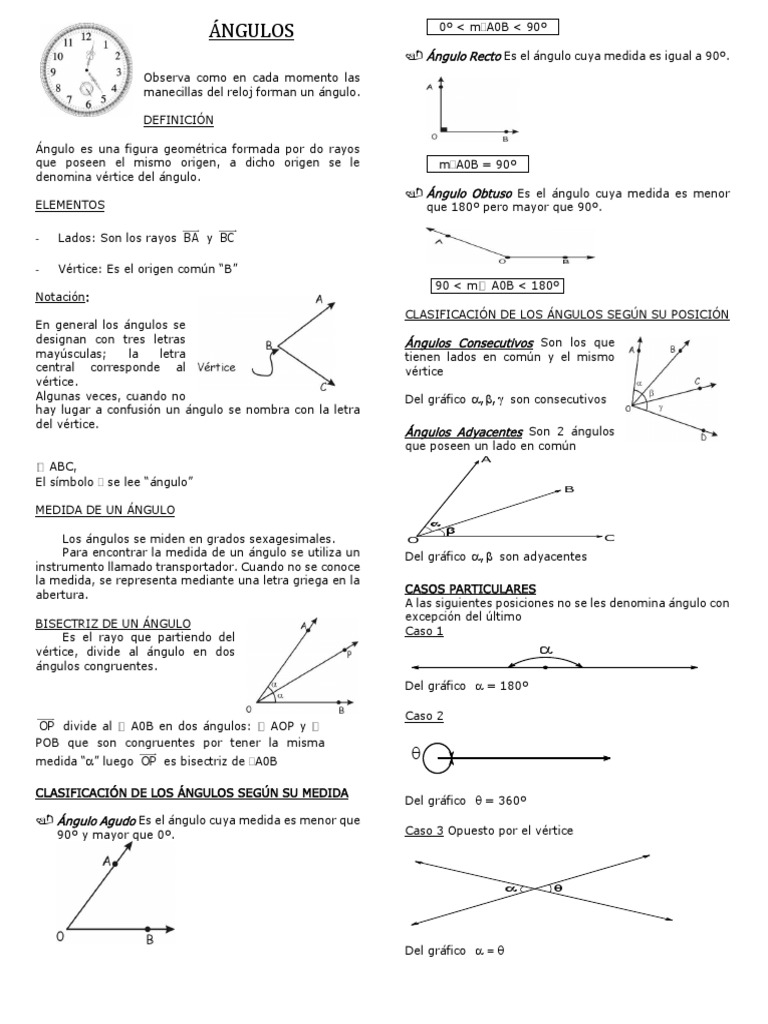 Definición y Clasificación de Ángulos | PDF | Ángulo | Matemática Elemental