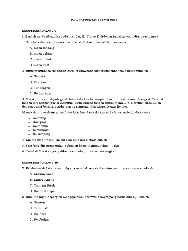 Soal Pat PLBJ Kls 5 SMT 2 (Edit) | PDF
