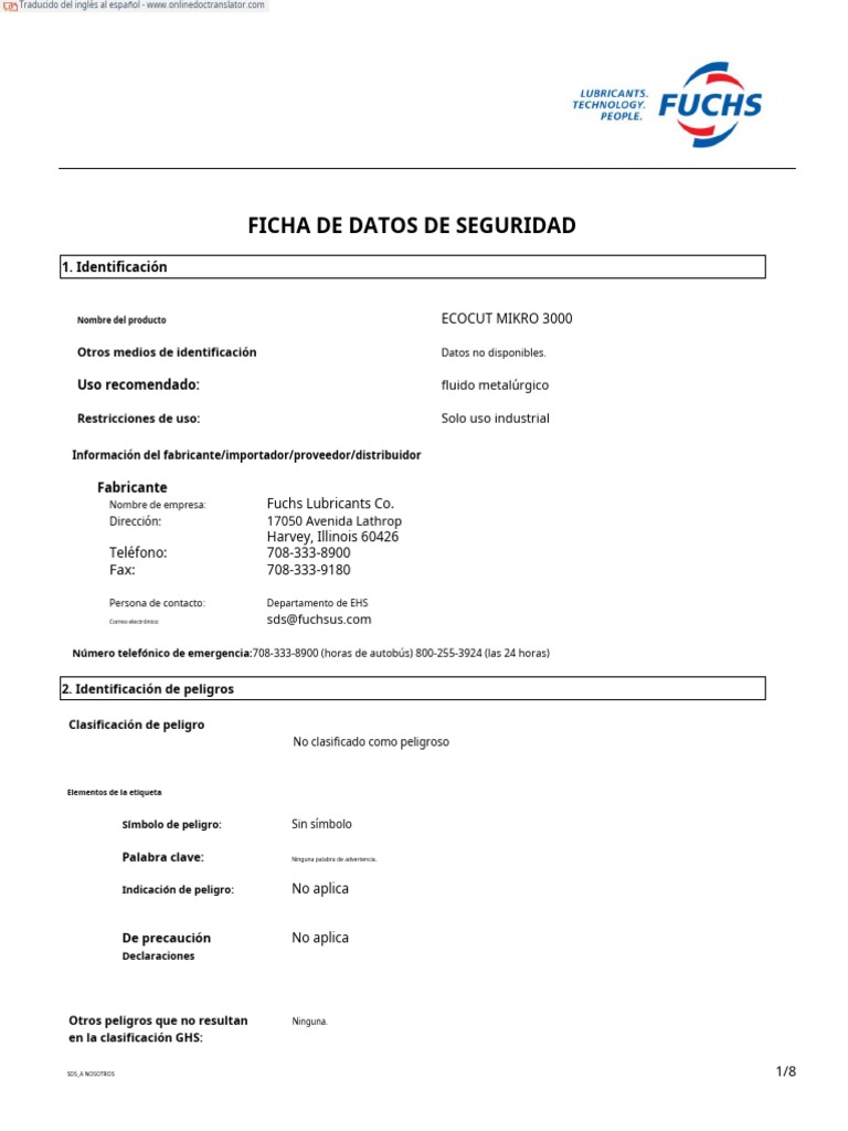 FDS - Ecocut Mikro 3000 | Descargar gratis PDF | Toxicología | Toxicidad