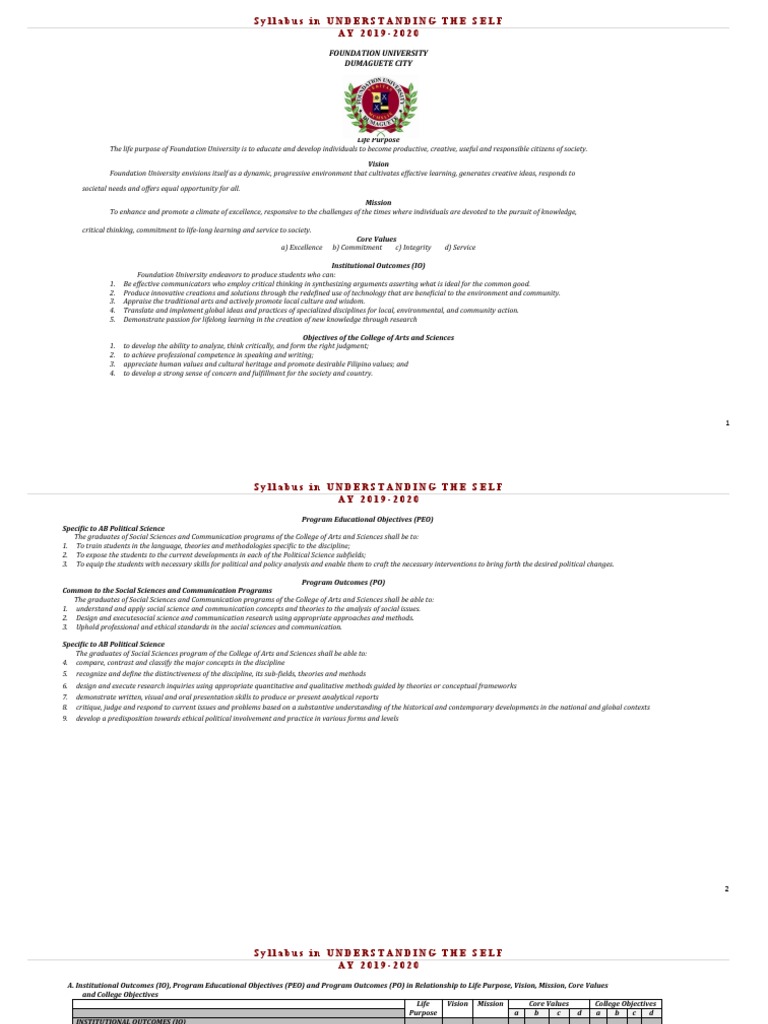 Understanding The Self Syllabus | PDF | Social Sciences | Self