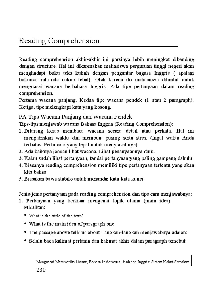 Reading Comprehension | PDF | Seni & Disiplin Bahasa | Pengembangan Diri