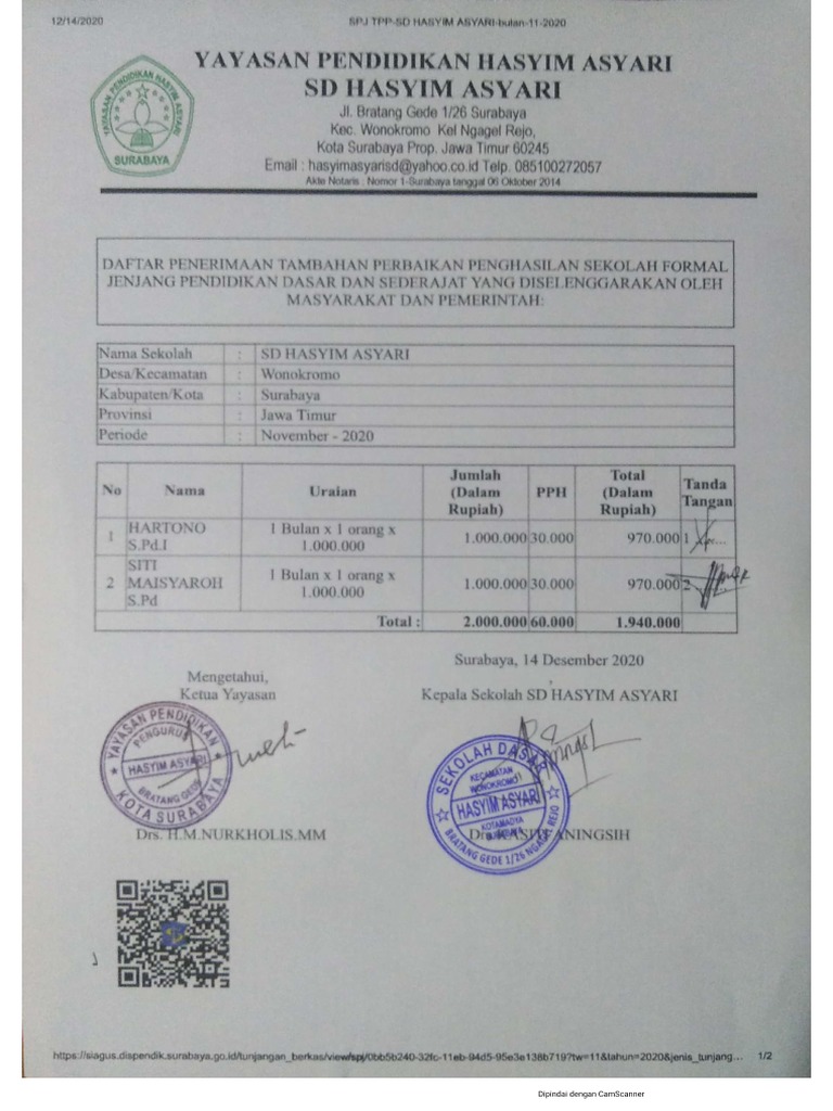 SPJ TPP Bukti Penerimaan Bulan Nov Tahun 2020 | PDF