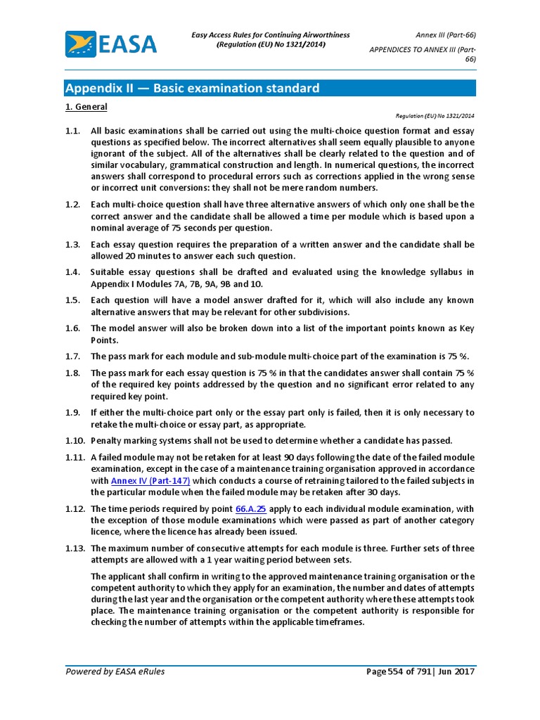 EASA Part-66 Exam Standards Overview | PDF | Test (Assessment) | Question