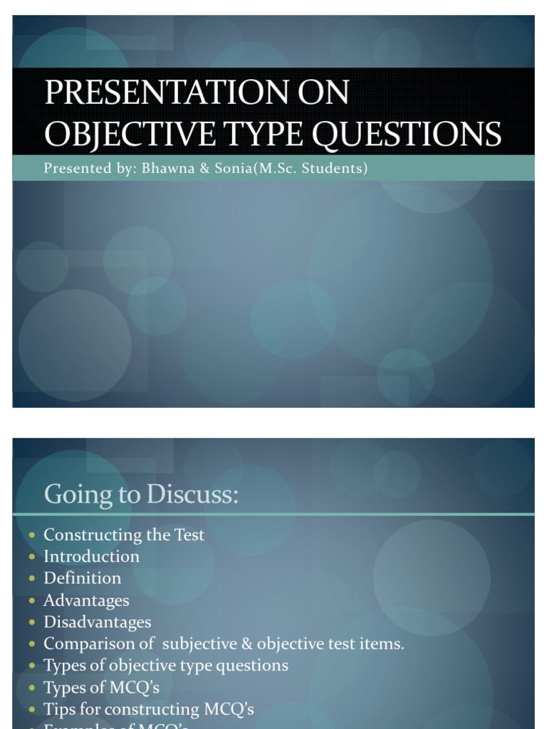 Presentation On Objective Type Questions | PDF