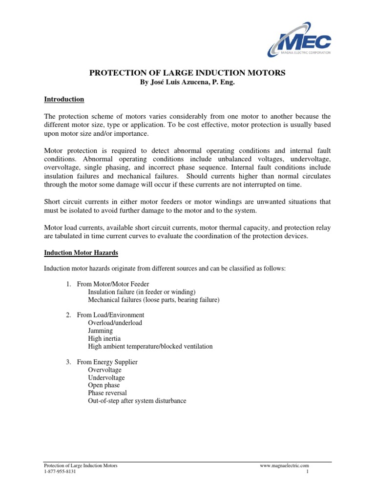Large Induction Motor Protection Guide | PDF | Relay | Electric Current