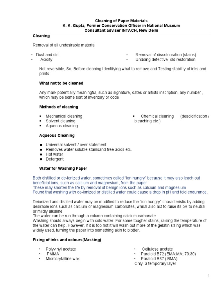Cleaning of Paper Materials-K.K.Gupta | PDF | Bleach | Acetate