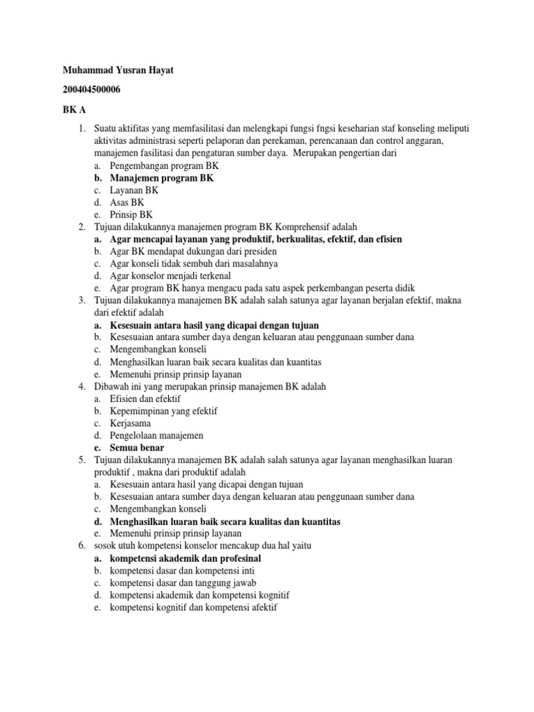 Soal Manajemen BK Komprehensif | PDF