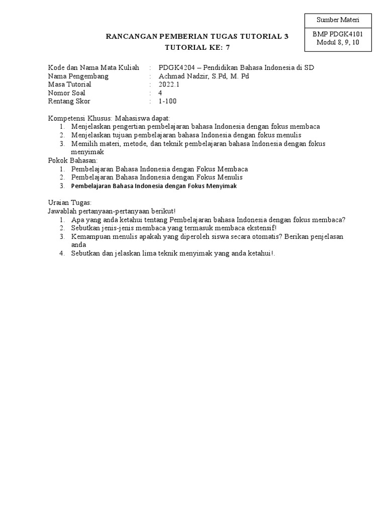 Soal Tugas Tutorial 3 Yulianingsih | PDF