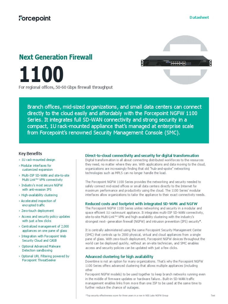 Datasheet Forcepoint NGFW 1100 Series en 0 | PDF | Virtual Private Network | Computer Network