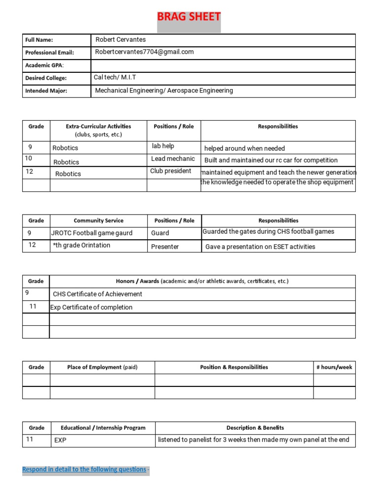 Kami Export - Brag Sheet Template | PDF | Cognition | Psychology