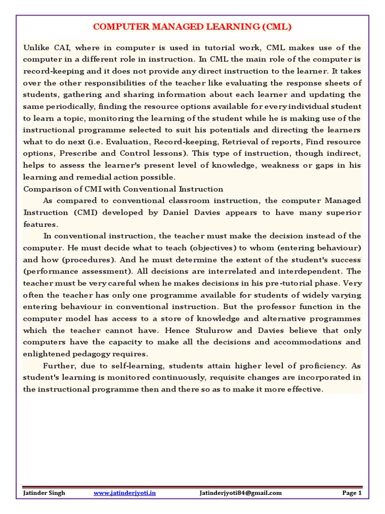 Computer Managed Learning (CML) : WWW - Jatinderjyoti.in | PDF ...