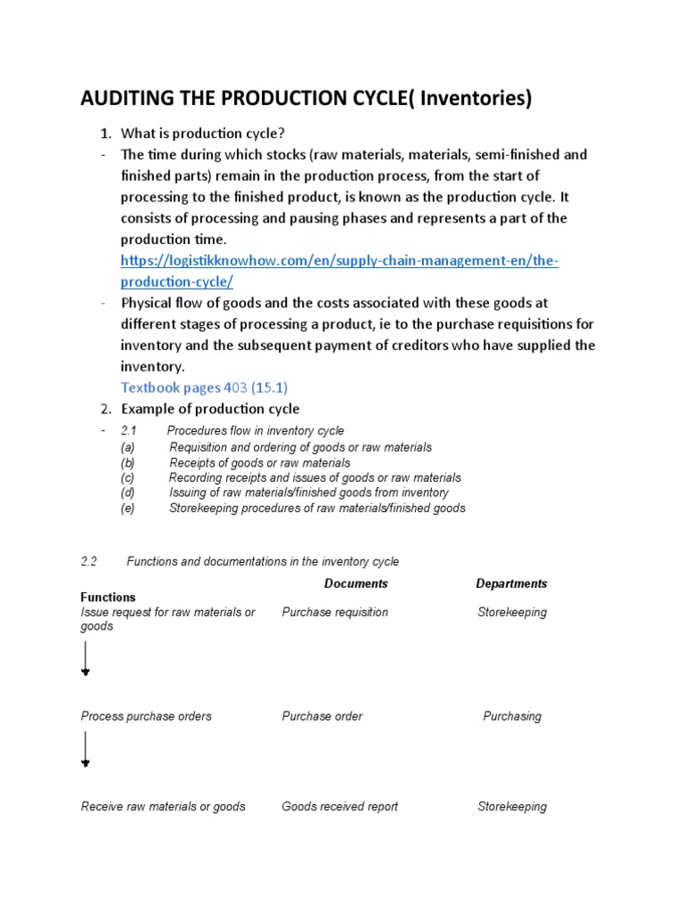 Auditing The Production Cycle | PDF | Inventory | Corporations