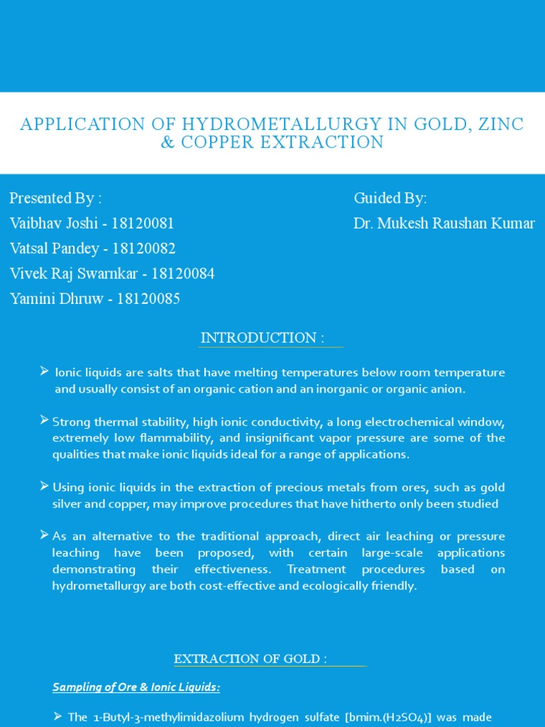 Application of Hydrometallurgy in Gold, Zinc & Copper Extraction | PDF ...
