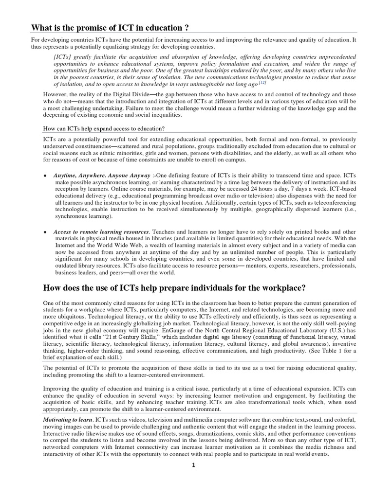 ICT Applications Enhancing Education Access | PDF | Educational ...