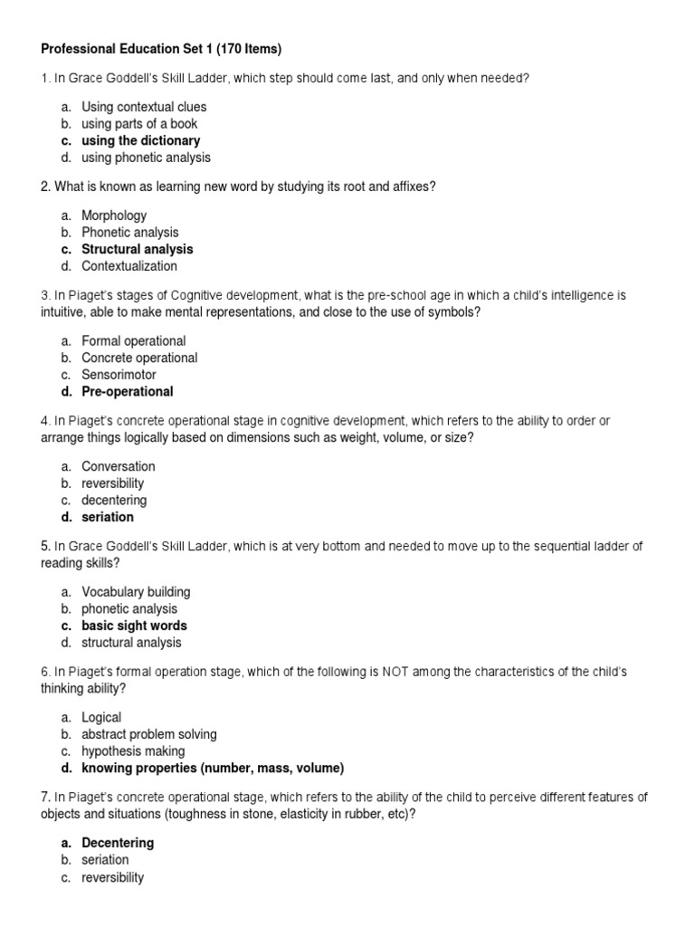 Professional Education 2015 2019answer Key | PDF | Educational ...