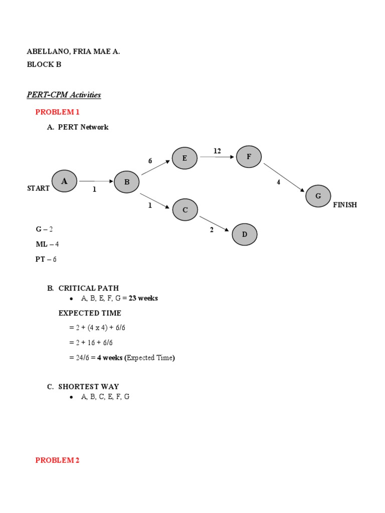 Abellano - Pert - CPM - Activities | PDF | Systems Science | Business
